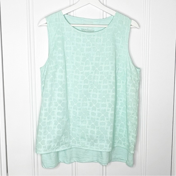 Talbots | Tops | Nwt Talbots Teal Green Embroidered Floral Double Layer ...